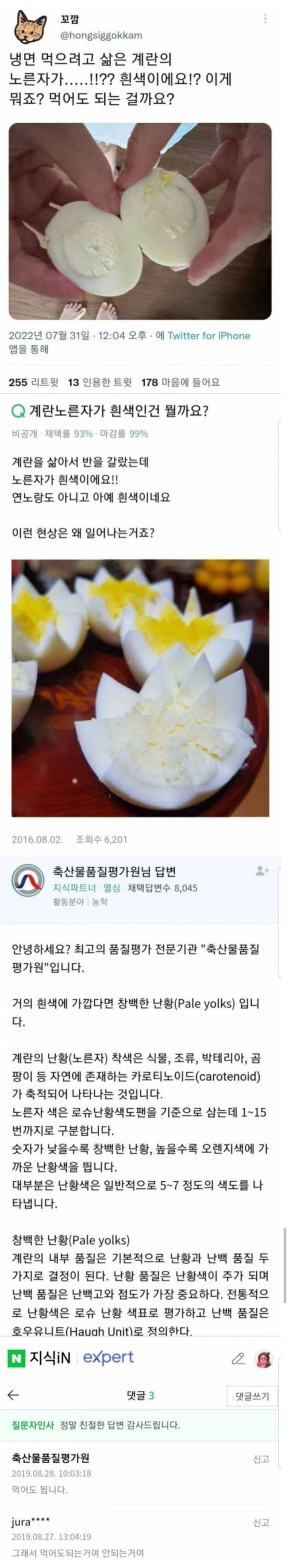 잇싸 - 계란 노른자가 흰색인 경우